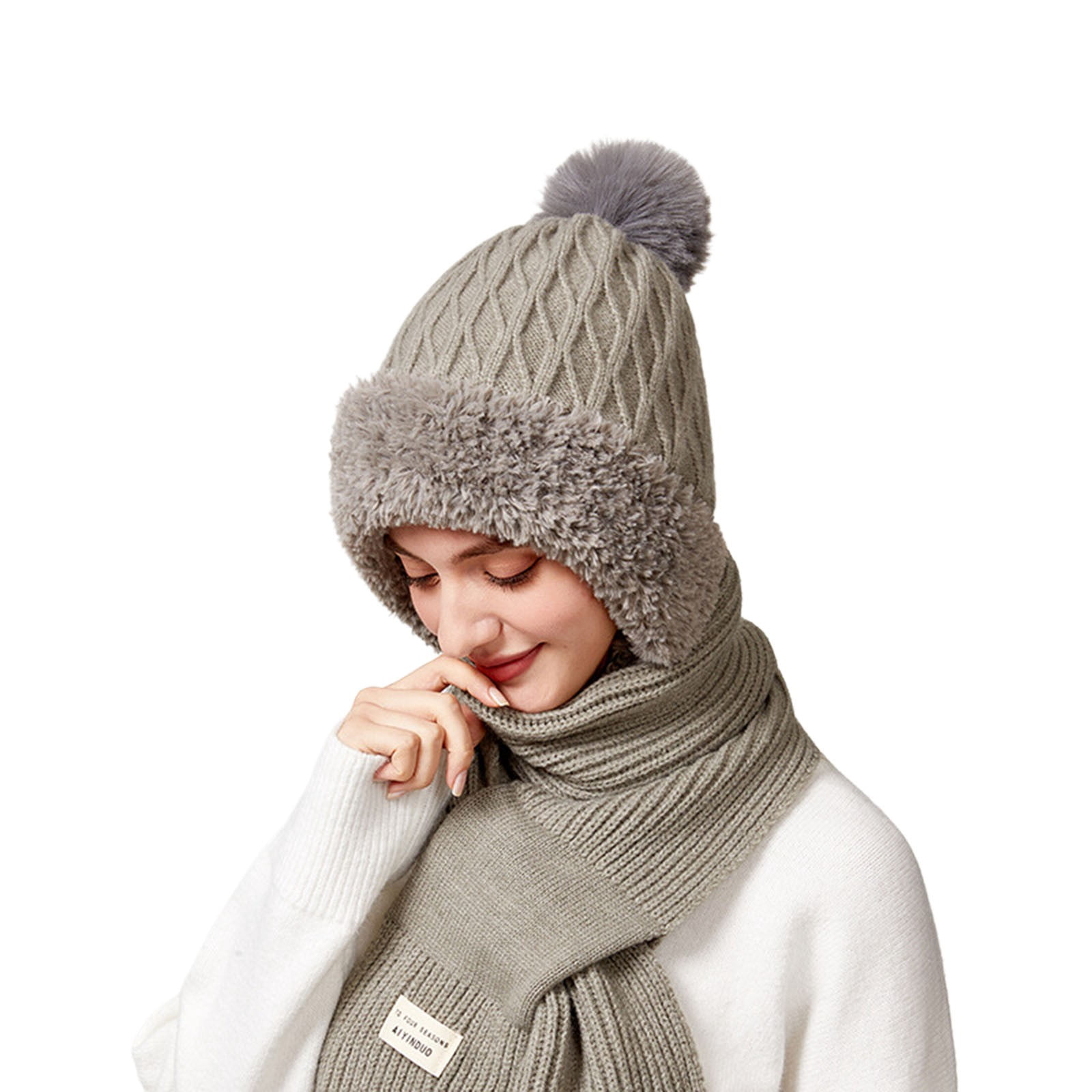 Bibifish One Piece Scarf Hats For Women Knitted Earmuffs Hats Soft ...