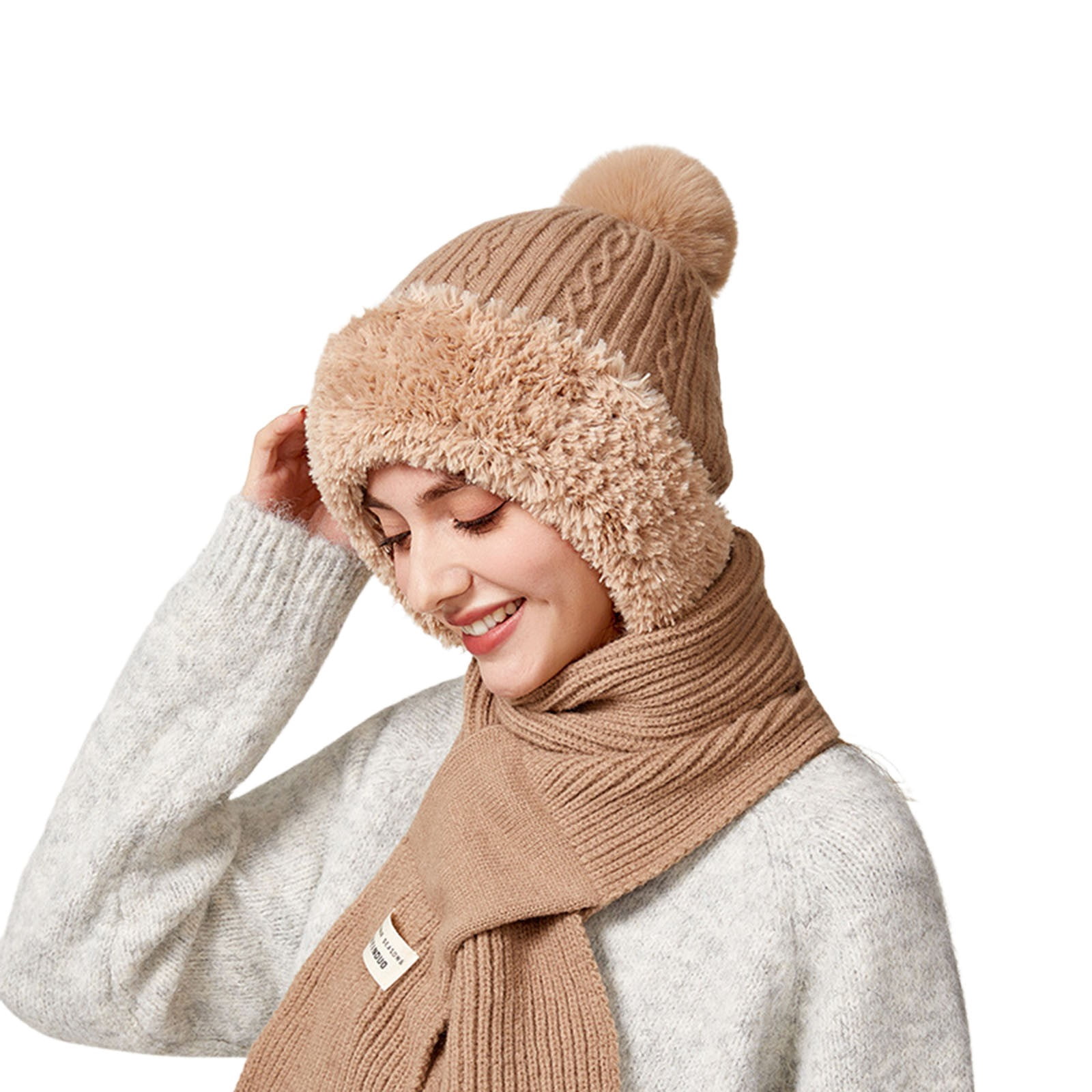 Bibifish One Piece Scarf Hats For Women Knitted Earmuffs Hats Soft ...