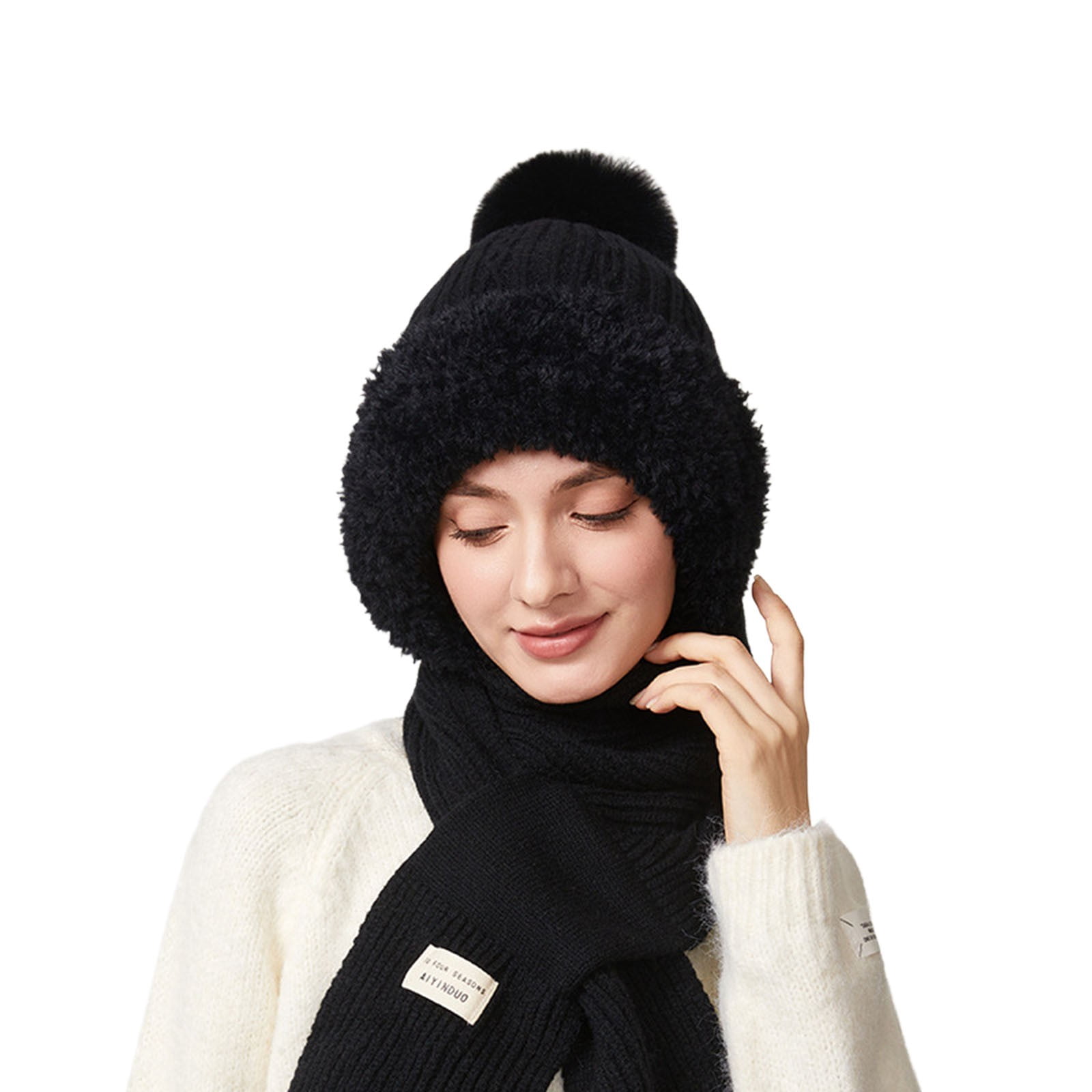 Bibifish One Piece Scarf Hats For Women Knitted Earmuffs Hats Soft ...