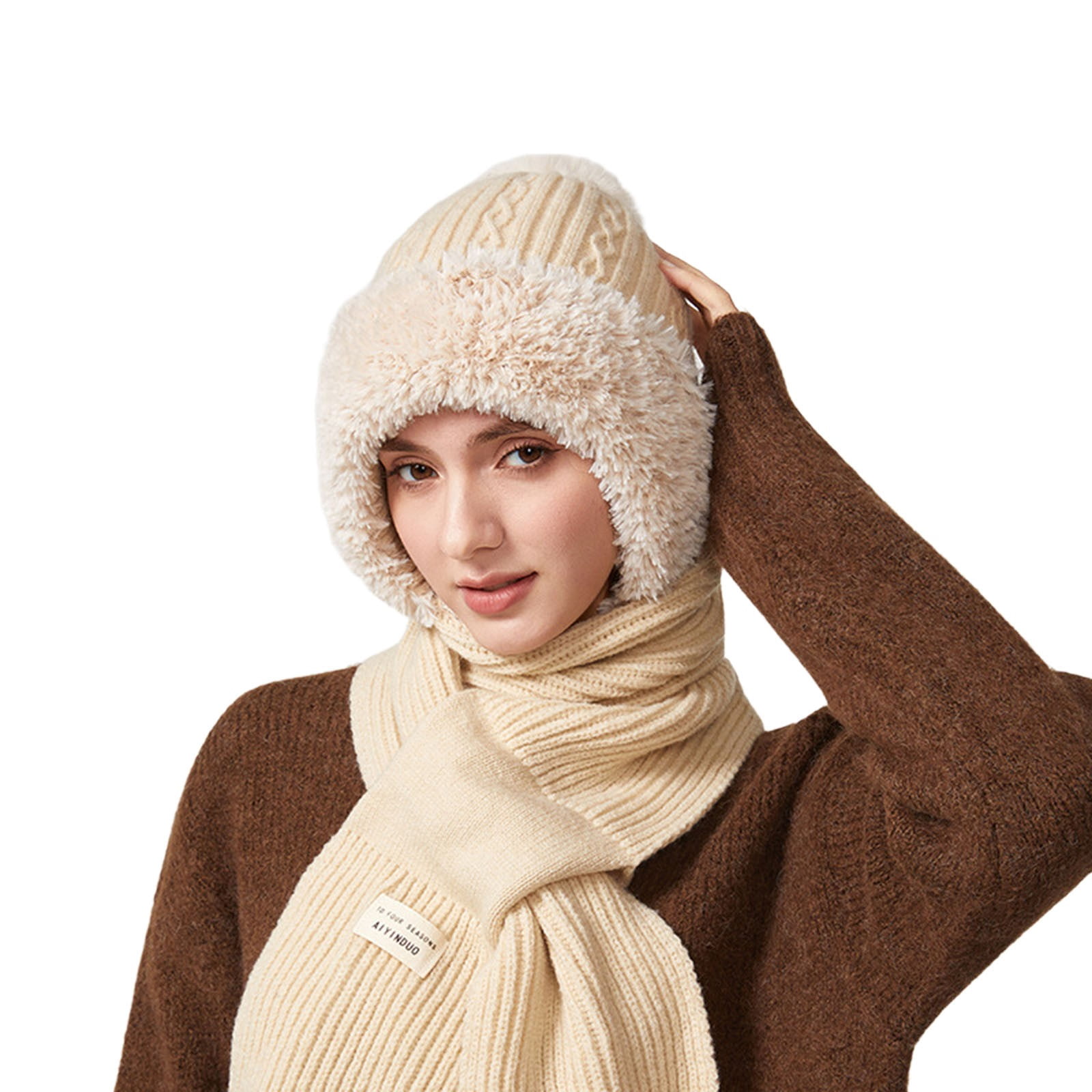Bibifish One Piece Scarf Hats For Women Knitted Earmuffs Hats Soft ...