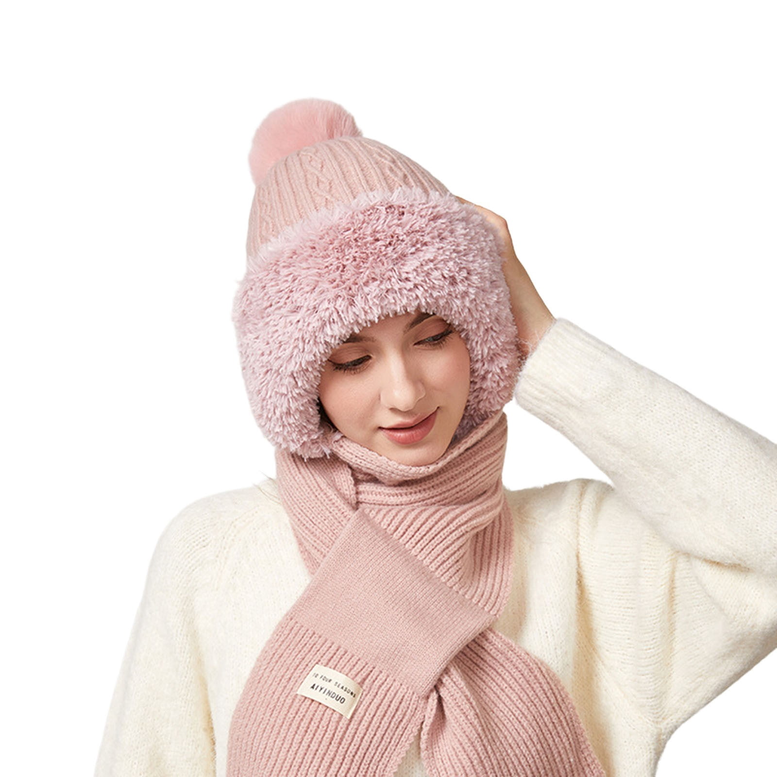Bibifish One Piece Scarf Hats For Women Knitted Earmuffs Hats Soft ...
