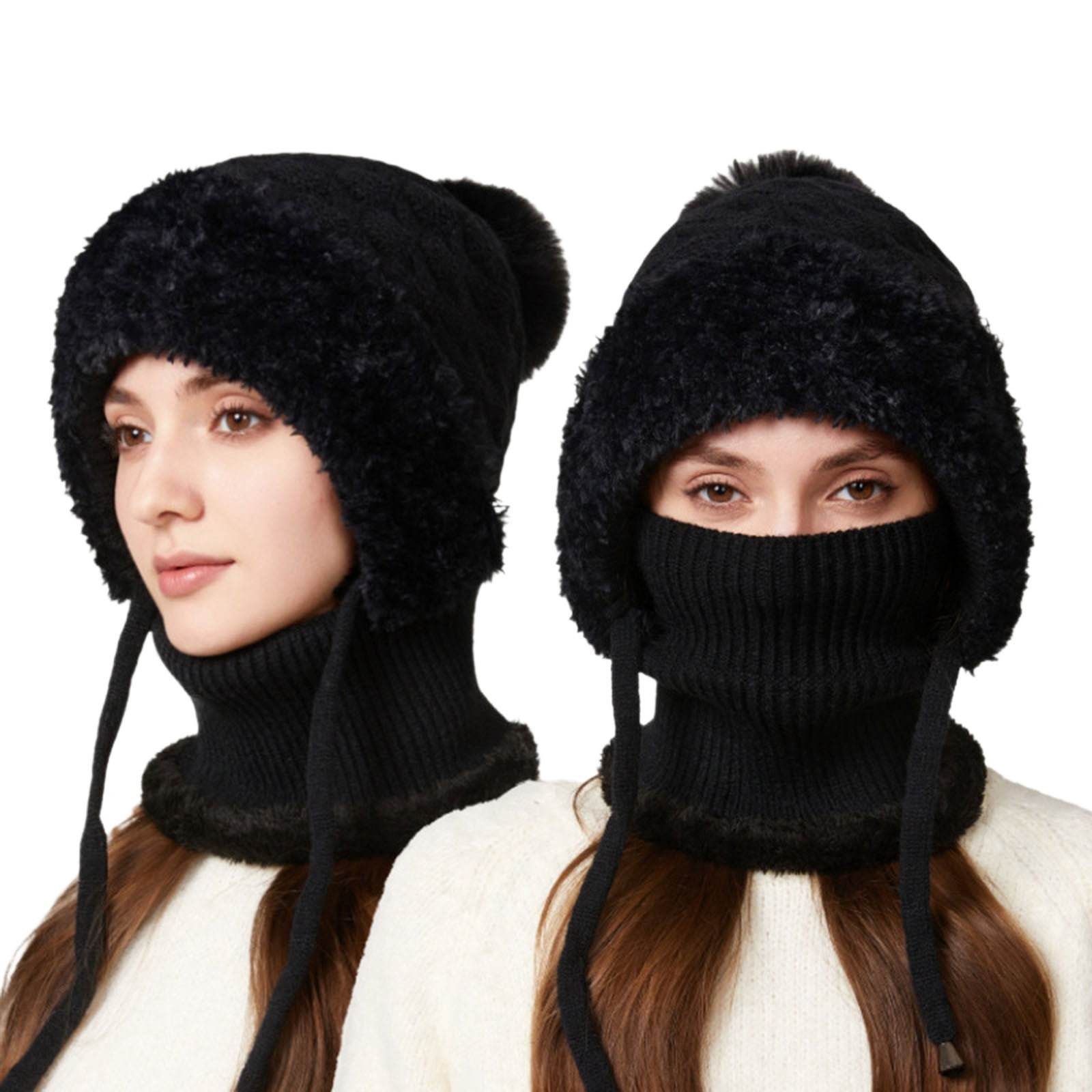 Bibifish One Piece Scarf Hats For Women Winter Soft Fleece Knitted ...