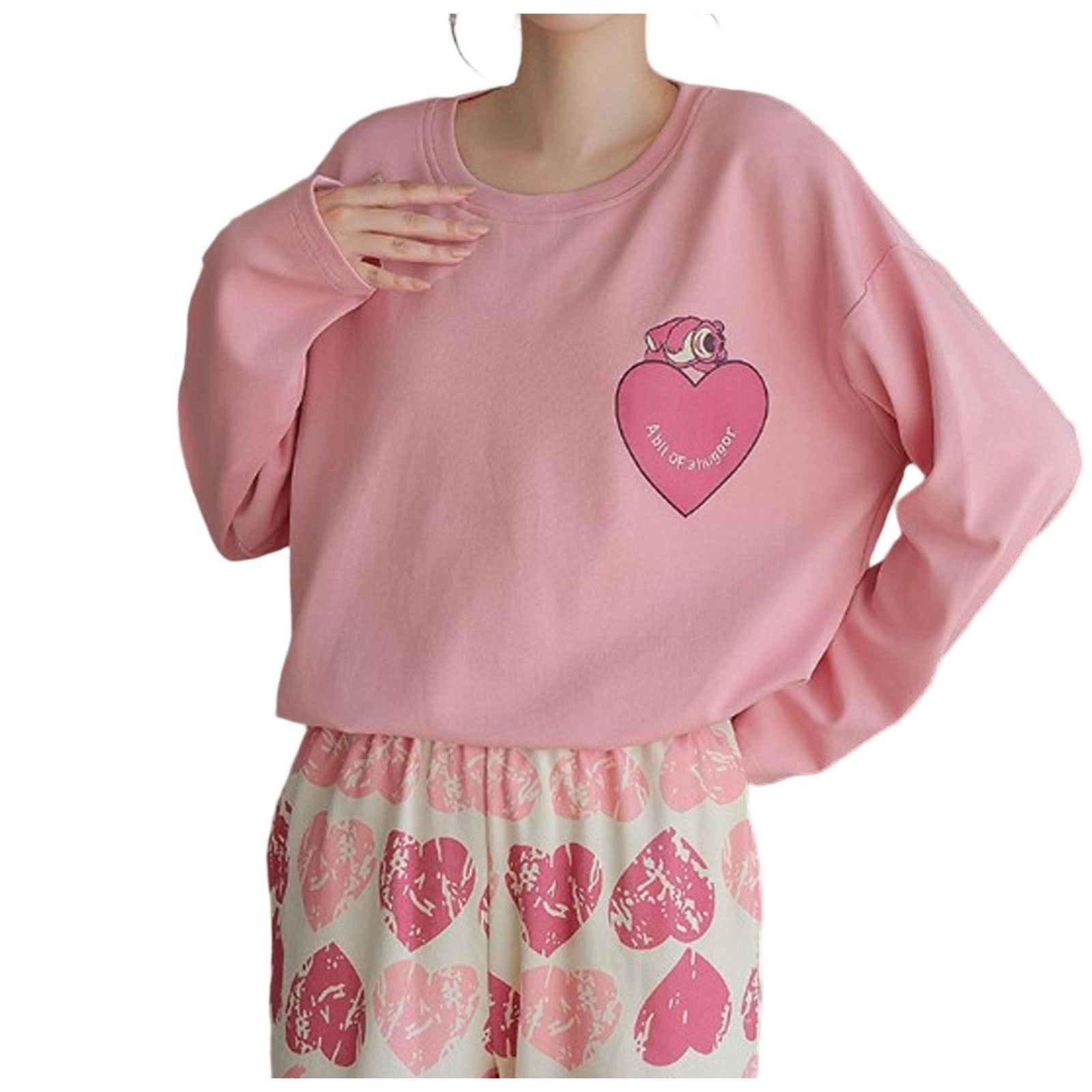 Bibifish Pajamas Sets For Women Cute Pink Graphic Print Sleepwears With ...