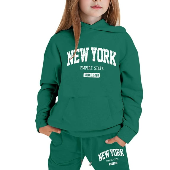 Bibifish Toddler Girls 2 Piece Casual Set Black Hoodie And Pants "New York" Print Elastic Waist ...