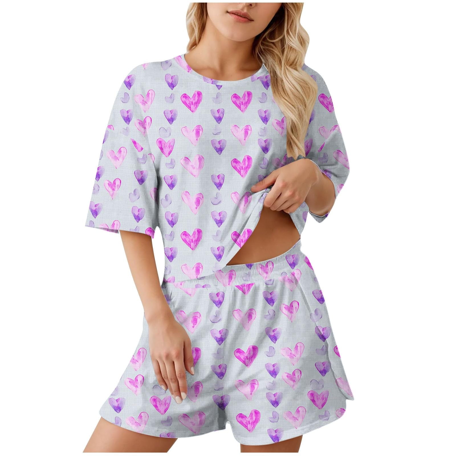 Bibifish Two pieces Pajamas Sets For Women Fashion Heart Print Summer ...
