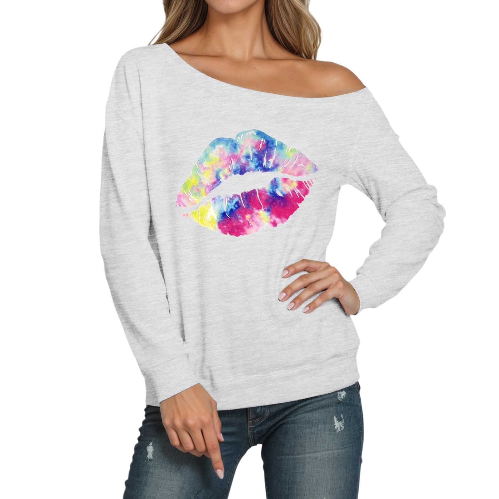 Bibifish Women'S Graphic Sweatshirts Long Sleeve Off Shoulder Fashion ...