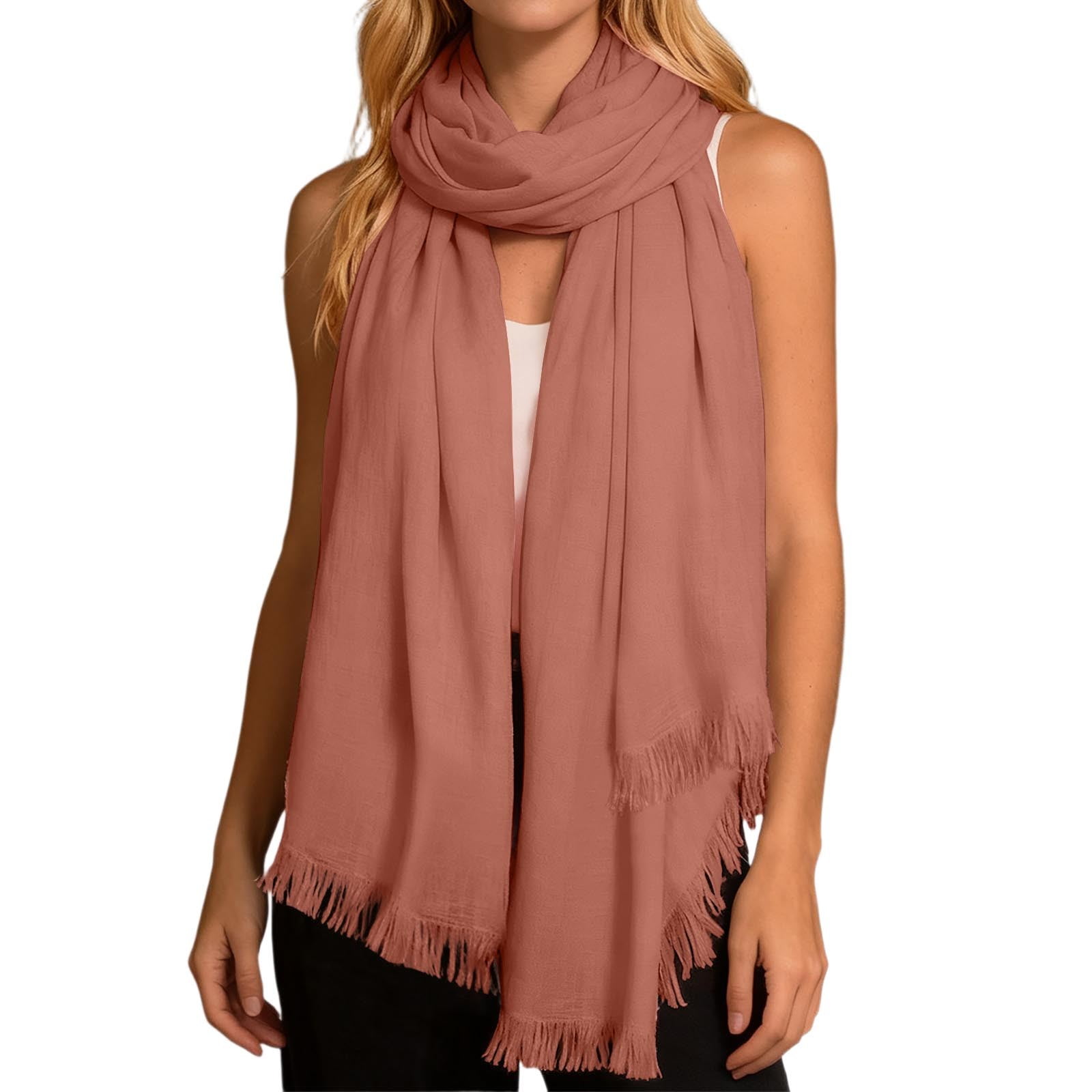 Bibifish Women'S Scarf Solid Color Fringe Trim Lightweight Long Scarf ...