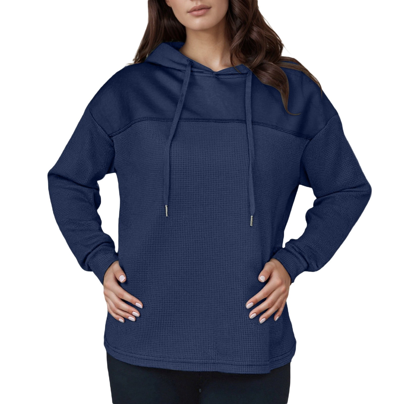 Bibifish Women'S Waffle Hoodies Casual Long Sleeve Crewneck Hoodies ...