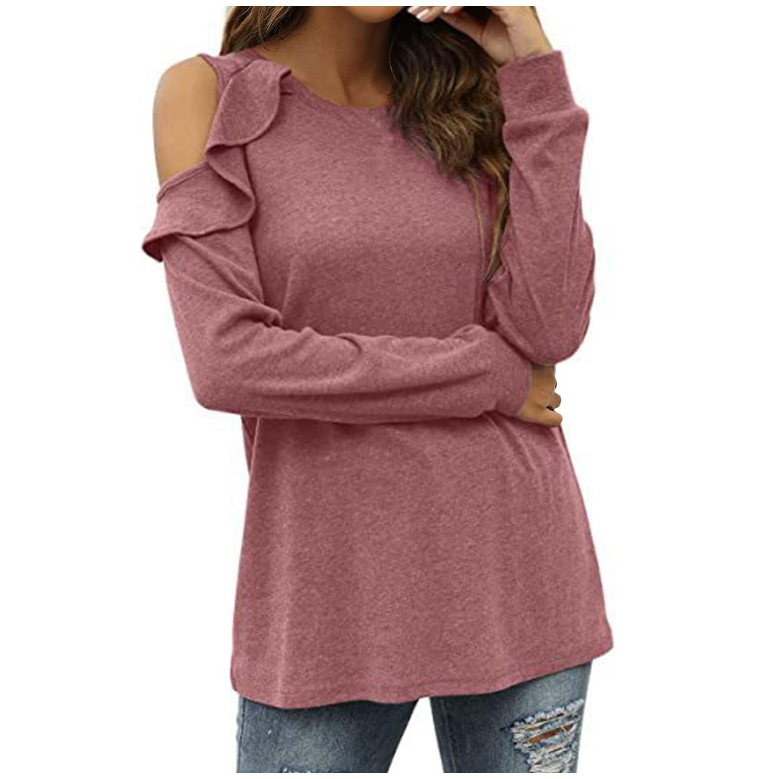 Bibifish Women Shirts Round Neck Long Sleeve Tunic Length Tops Cold ...