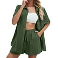 Bibifish Women Two Piece Sets Textured Collared Short Sleeve Button ...