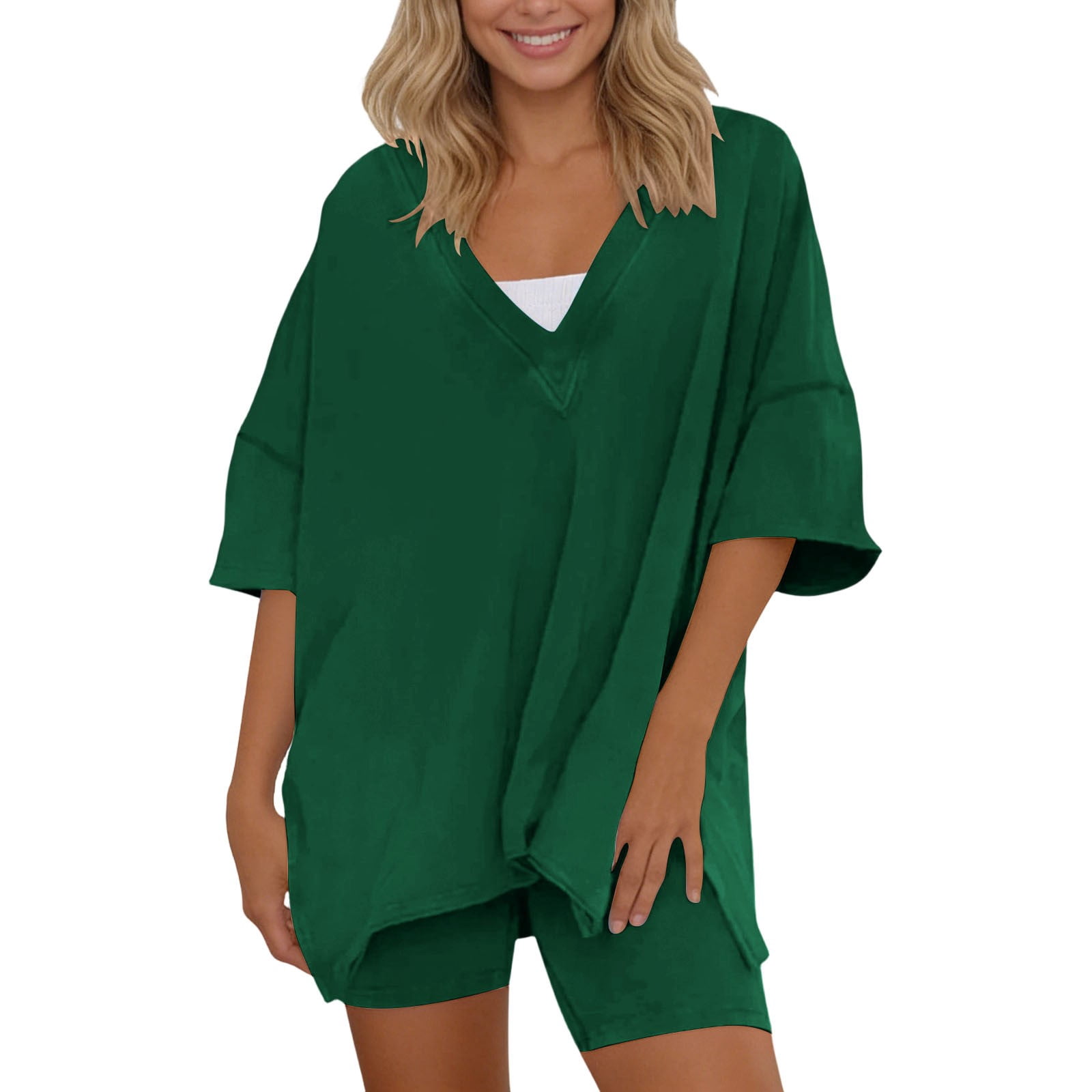 Bibifish Women Two Piece Sets V Neck Drop Shoulder Half Sleeve Tops ...