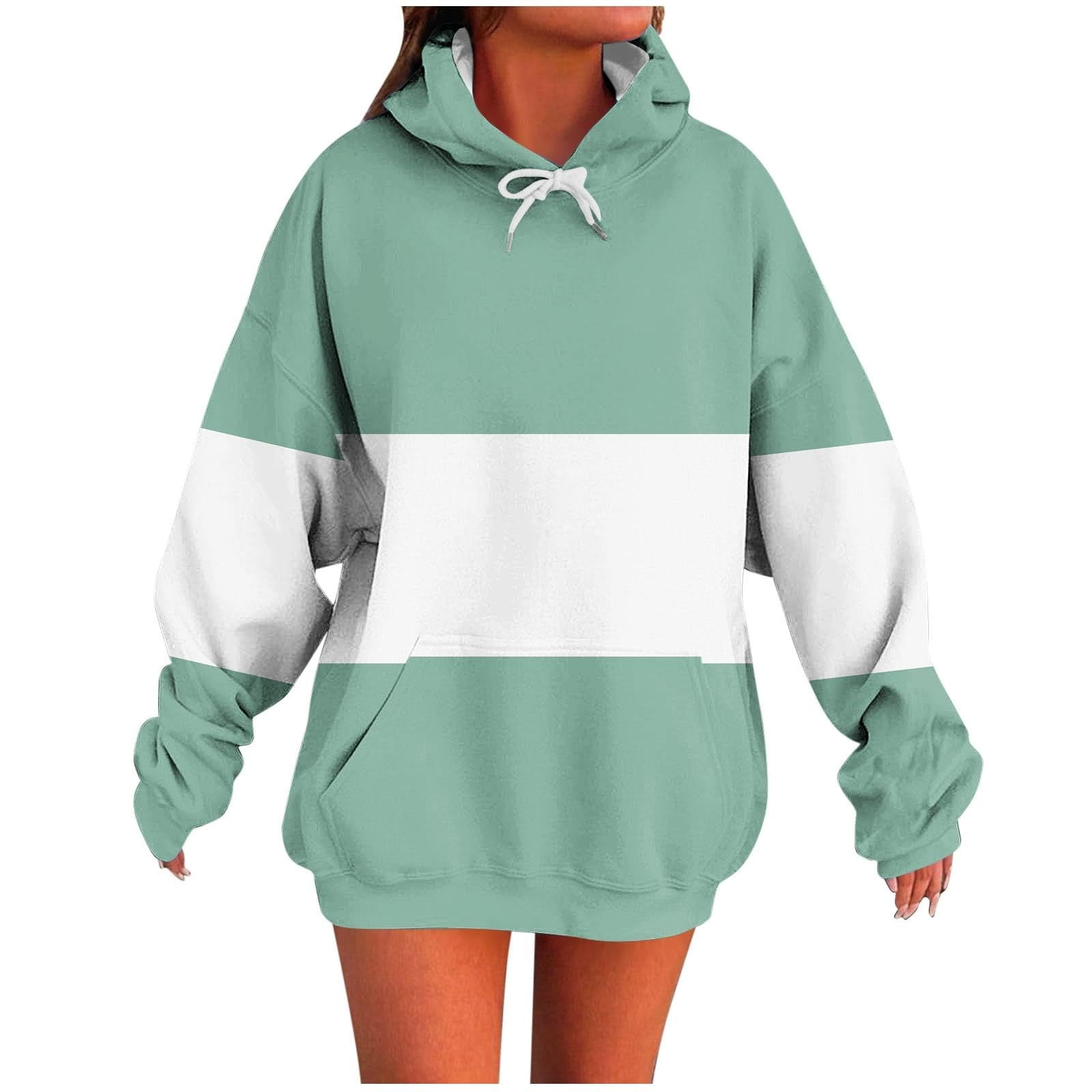 Bibifish Women's Blend Color Hoodies Stylish Long Sleeve Drawstring Hoodies Fall Winter Daily ...