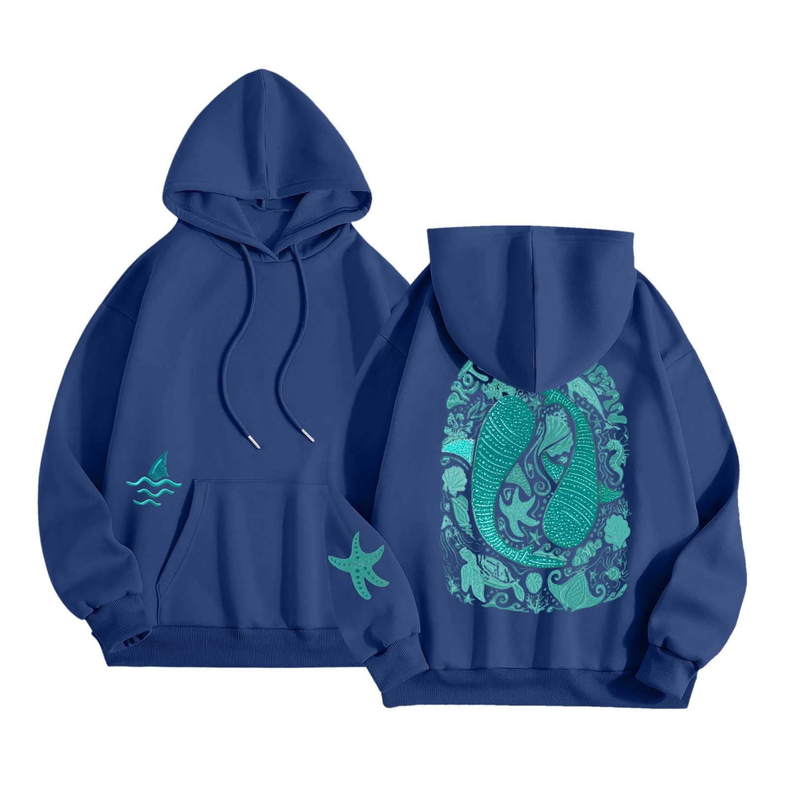 Bibifish Womens Hoodies Ocean Protection Theme Printed Pullover Hoodies ...