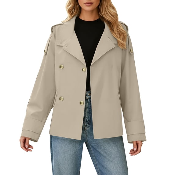 Bibifish Women's Jackets Solid Color Trench Short High Collar Double ...