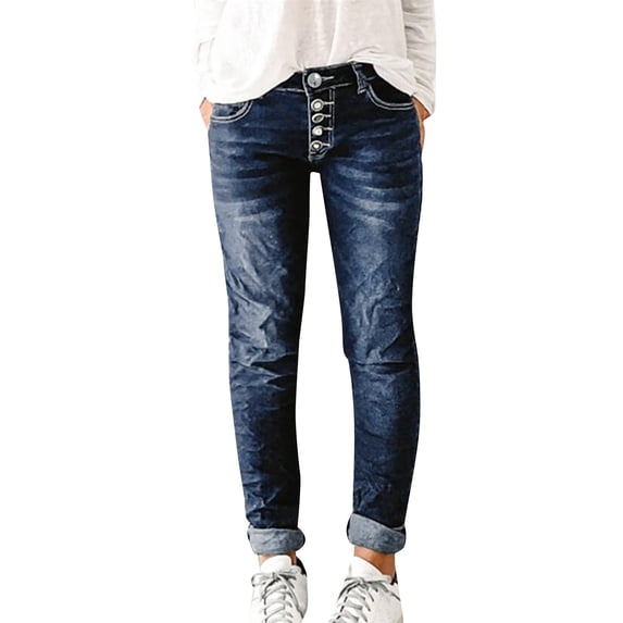 Bibifish Women's Jeans Solid Color Straight Leg Ripped Jeans Slim Fit ...