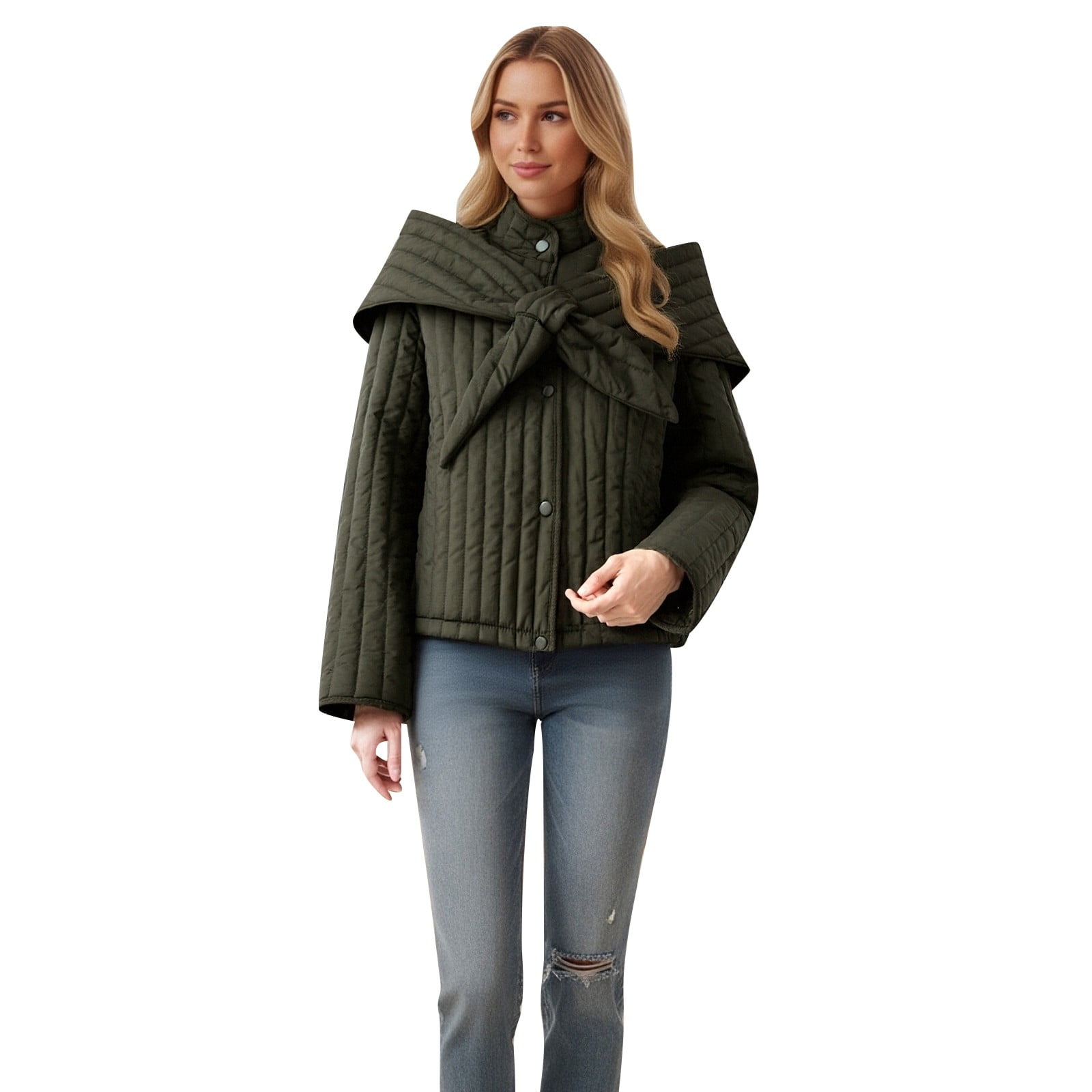 Bibifish Women's Puffer Jacket Solid Color Shawl Collar Button Front ...