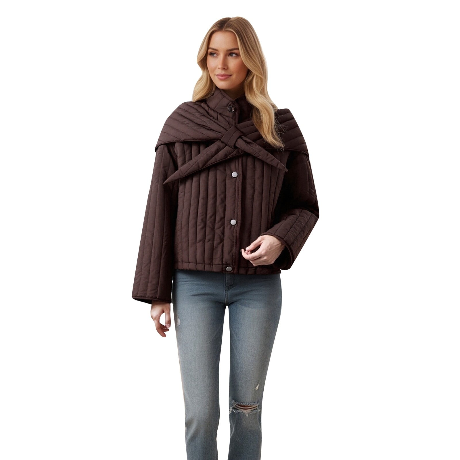 Bibifish Women's Puffer Jacket Solid Color Shawl Collar Button Front ...