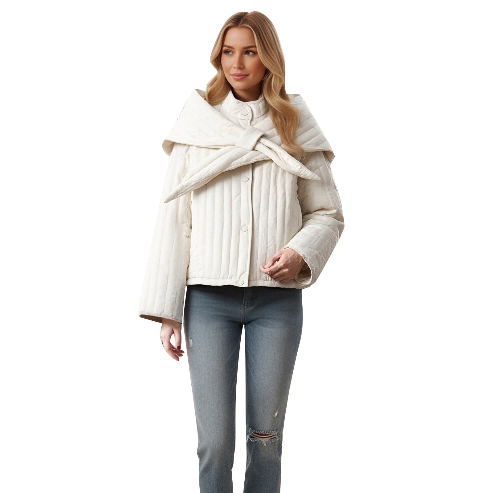 Bibifish Women's Puffer Jacket Solid Color Shawl Collar Button Front ...