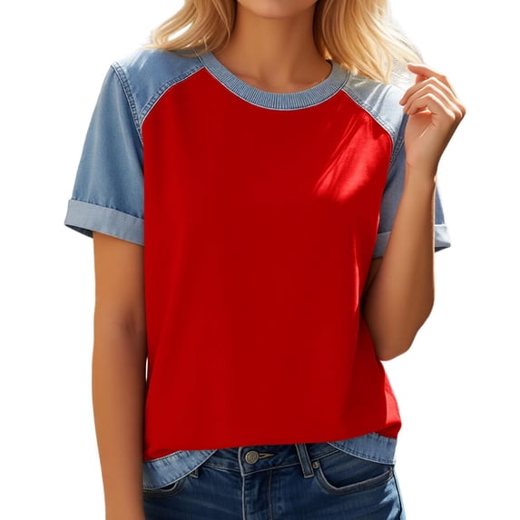 Bibifish Women's T-Shirts Round Crew Neck Short Raglan Sleeve Tshirts ...
