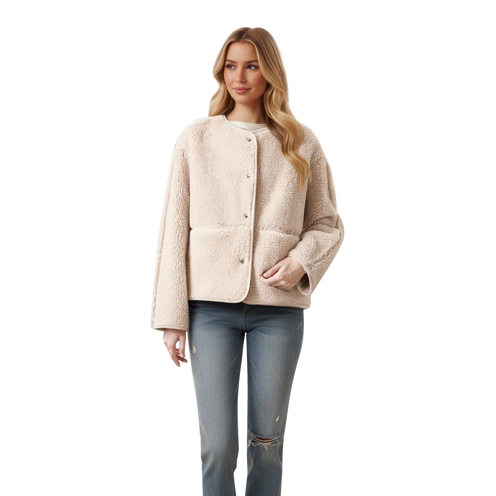 Bibifish Women's Teddy Jackets Button Front Solid Color Jackets ...