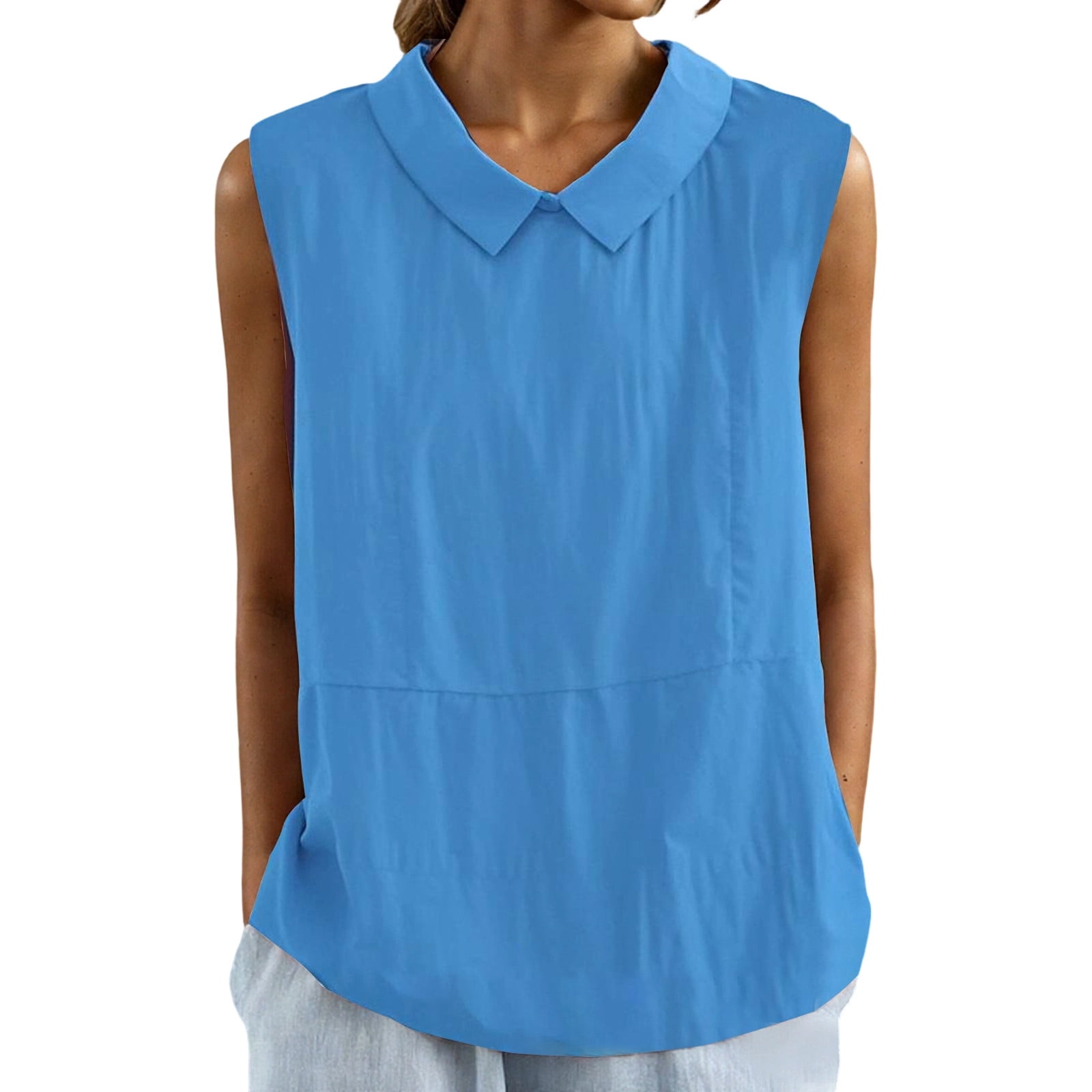 Bibifish Women's Tees Washed Cotton V-Neck Sleeveless Blouses Loose Fit ...