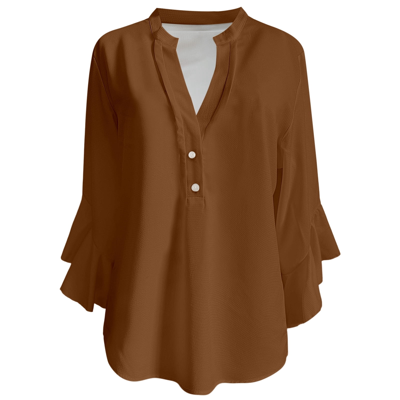 Bibifish Women's Tops Henley V-Neck 3/4 Flare Sleeve Blouses Office ...