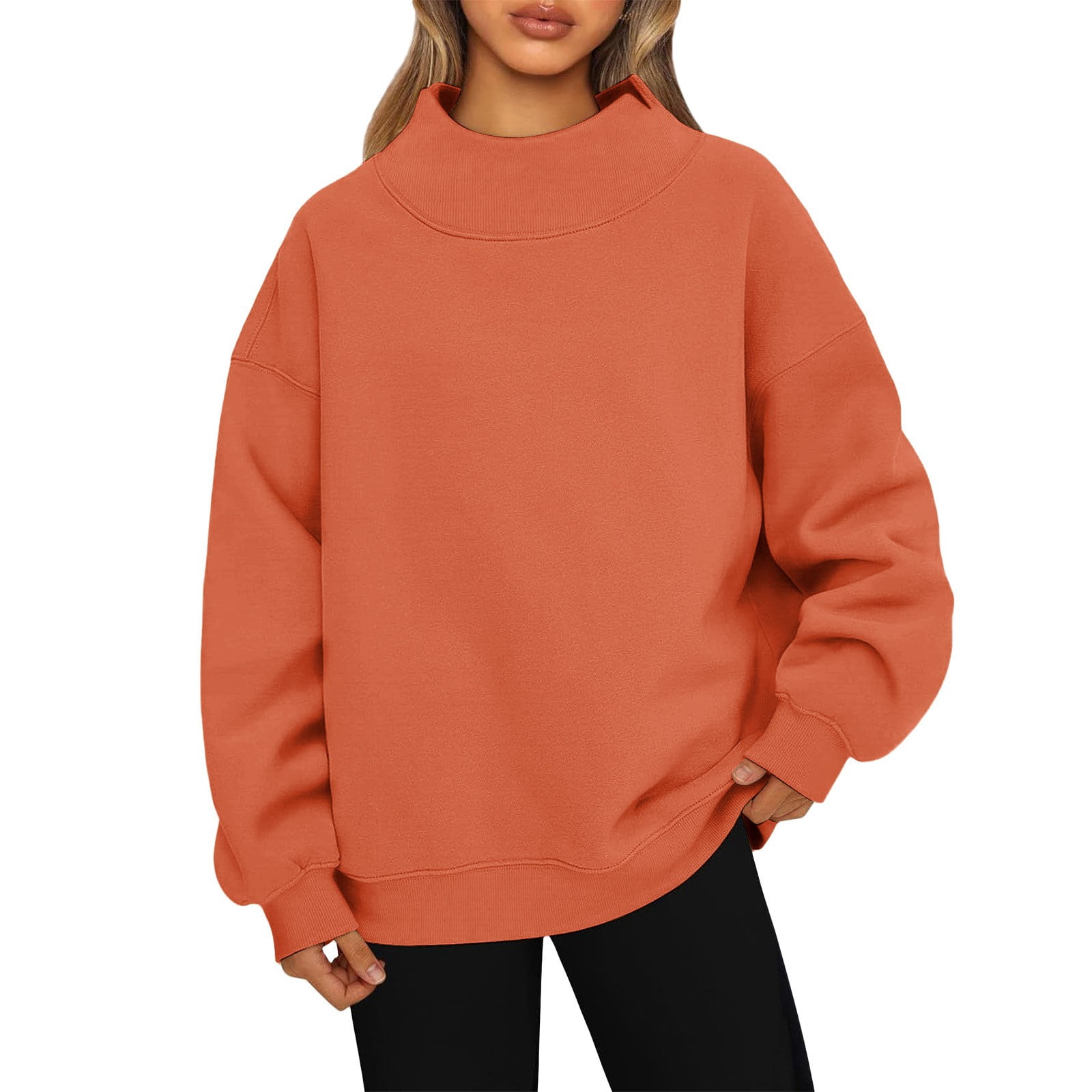 Bibifish Women's Turtleneck Sweatshirt Relaxed Fit Ribbed Neckline Soft ...