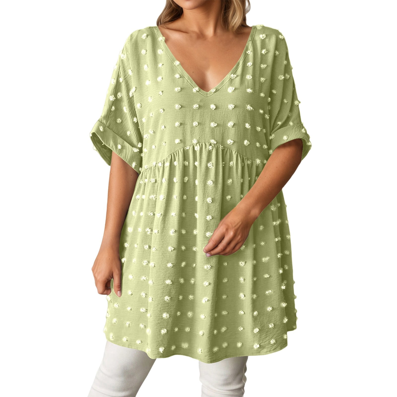 Bibifish Women's V Neck Tops Short Sleeve Blouse With Dot And Ruffled ...