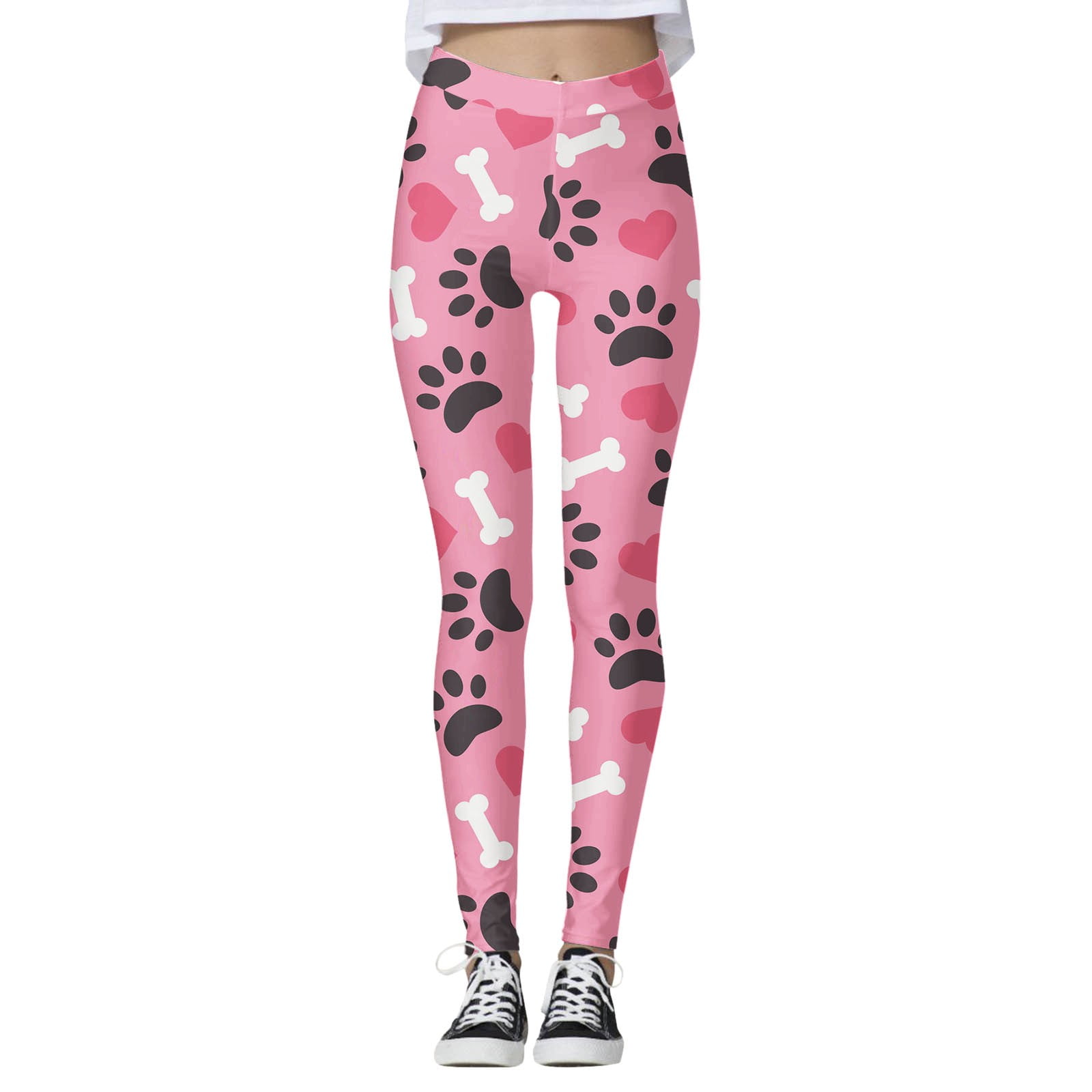 Bibifish Women's Yoga Pants Pink Puppy Paw & Heart Print High Waist ...