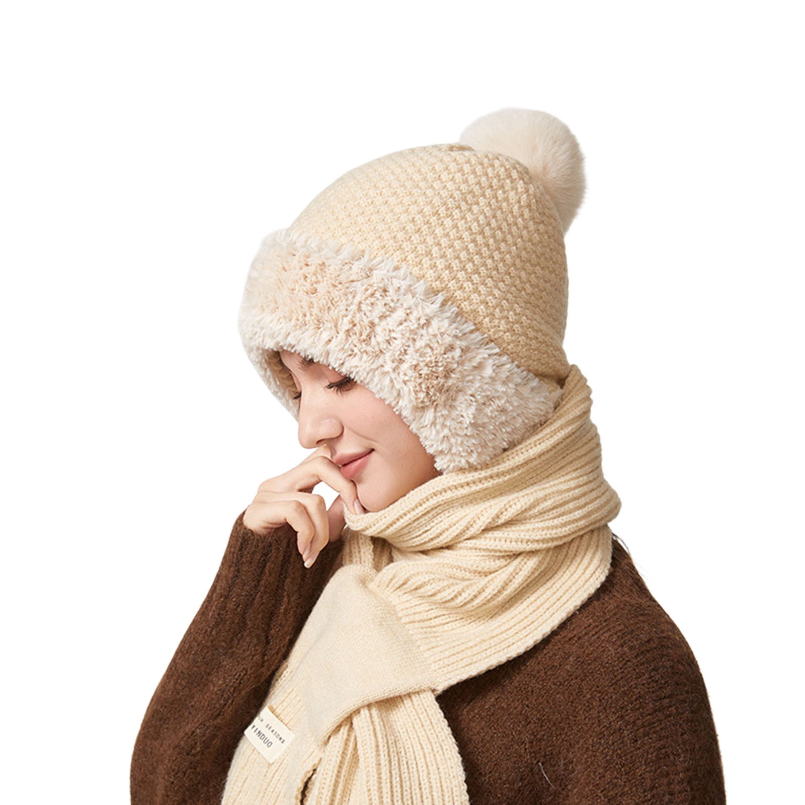 Bibifish Womens 2 In 1 Hat Scarf Sets Winter Warm Fleece Lined Hat And ...