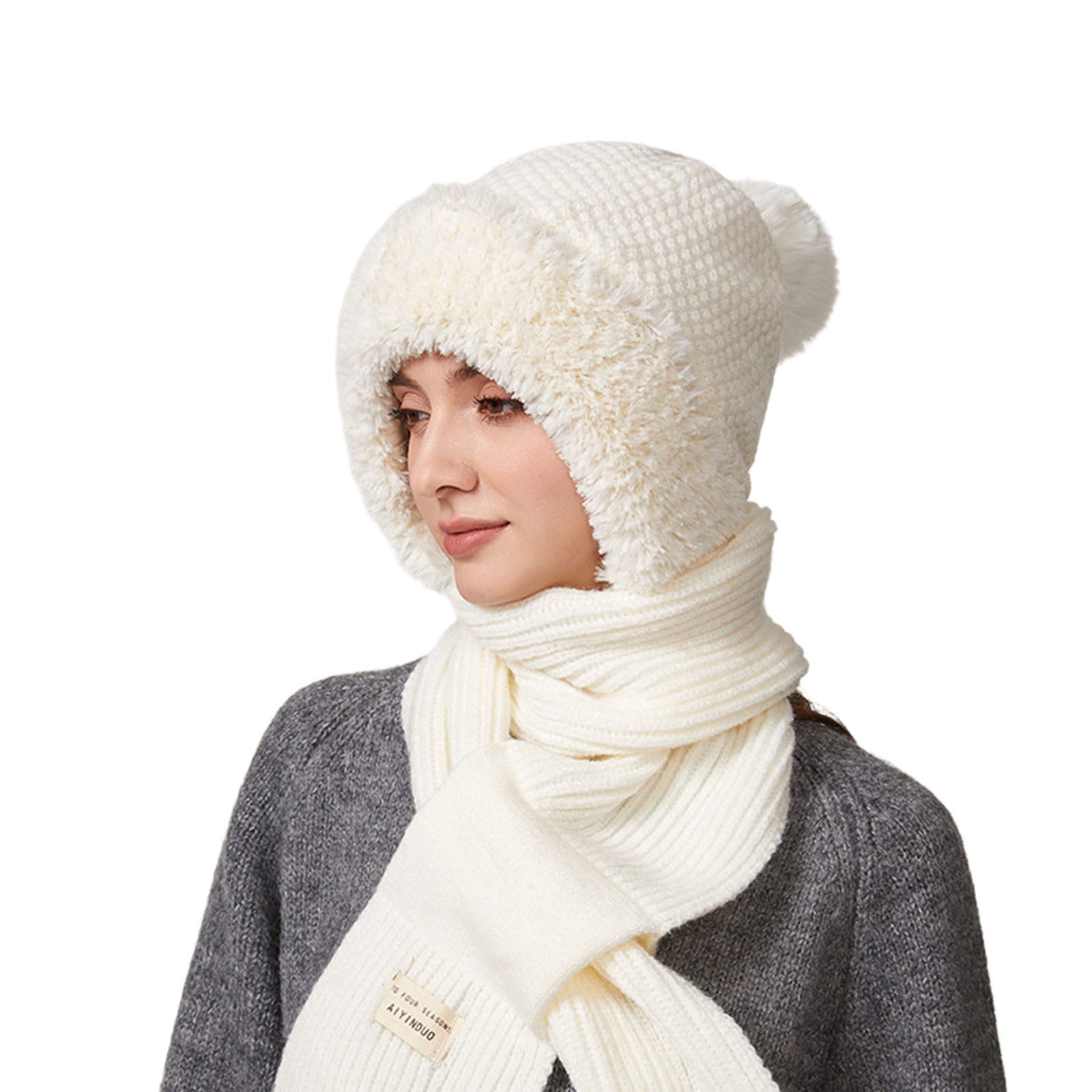 Bibifish Womens 2 In 1 Hat Scarf Sets Winter Warm Fleece Lined Hat And ...