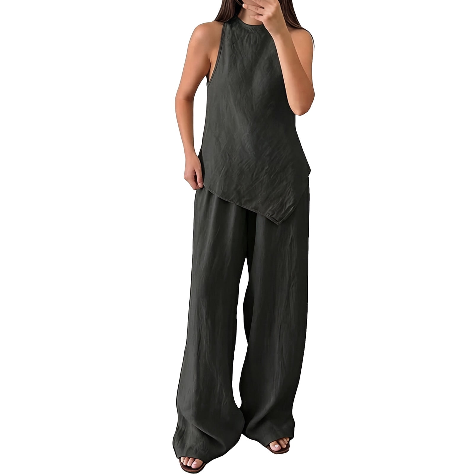 Bibifish Womens 2 Piece Outfits Blouses Sleeveless crewneck tank tops ...