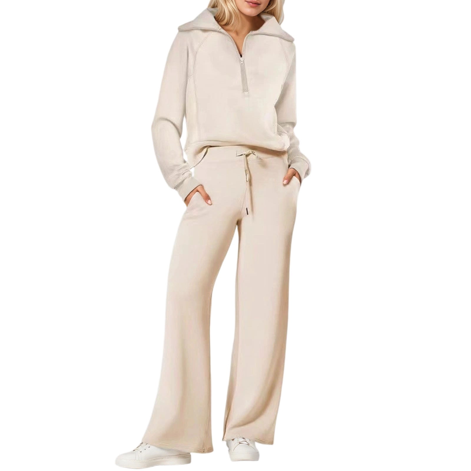 Bibifish Womens 2 Piece Outfits Tops Wide Leg Pants Stand Collar Sleeve ...