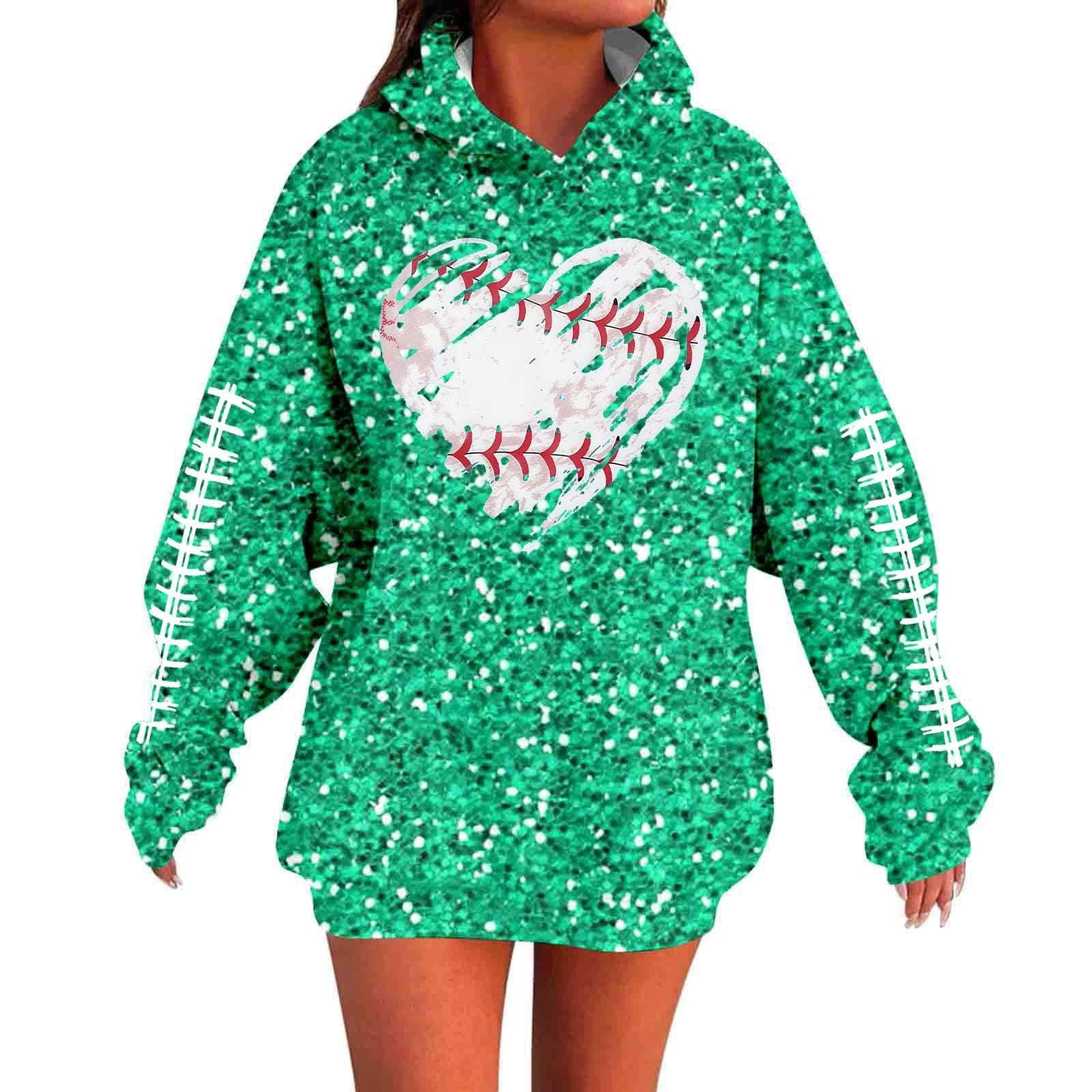 Bibifish Womens Allover Print Sparkly Print Hoodies Baseball Heart ...