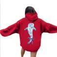 Bibifish Womens Back Print Hoodie Beige Blue White Floral Shark Bow ...