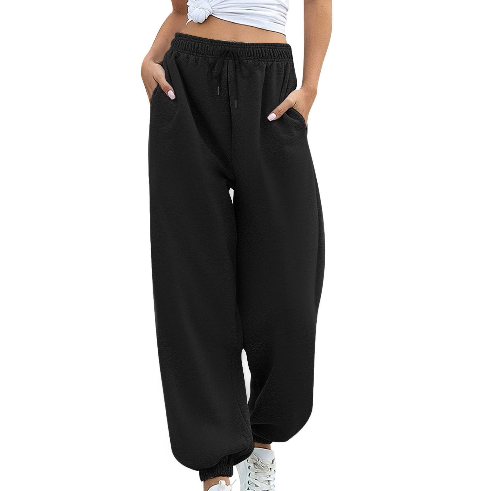 Bibifish Womens Fuzzy Wide-Leg Pants Drawstring Waist Side Pockets ...