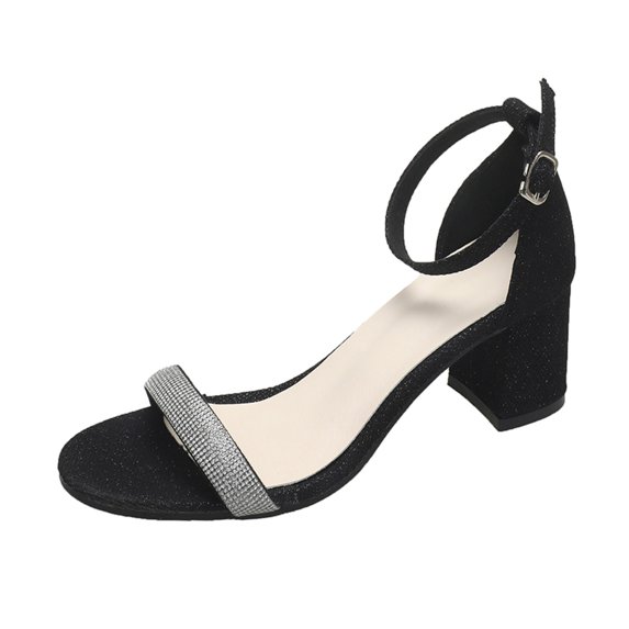 Bibifish Womens Block Heel Ankle Strap Sandals Rhinestone Single Strap ...