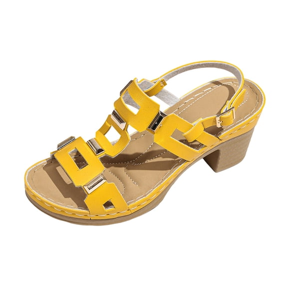Bibifish Womens Block Heel Sandals Retro Geometric Metal Link Ankle ...