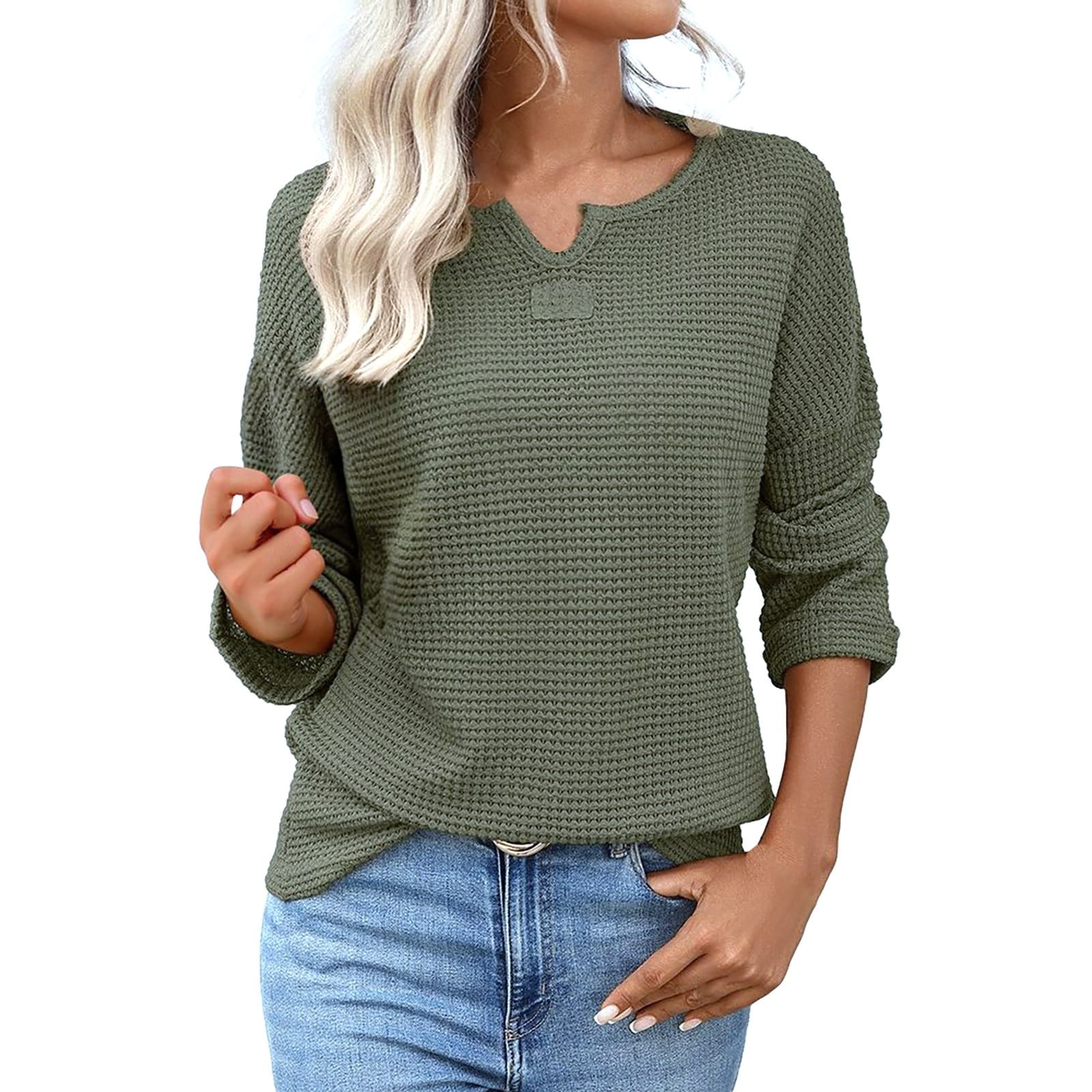 Bibifish Womens Blouses Notch Neck Long Sleeve Solid Color Tops Spring ...