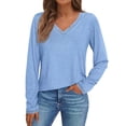 Bibifish Womens Blouses Stretchy Lace Trim V Neck Basic Long Sleeve ...