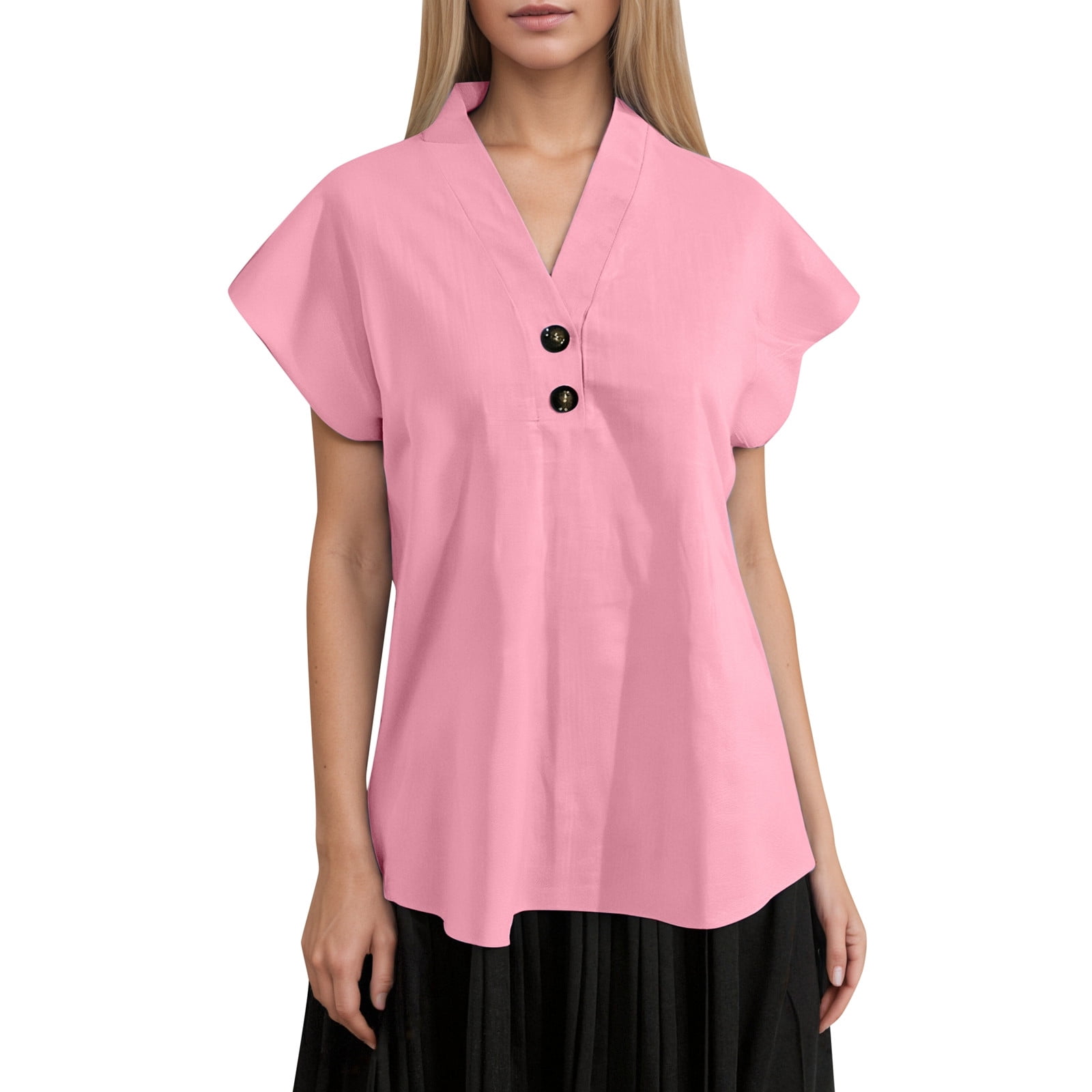 Bibifish Womens Blouses V Neck Short Dolman Sleeve Tunic Length Tops ...