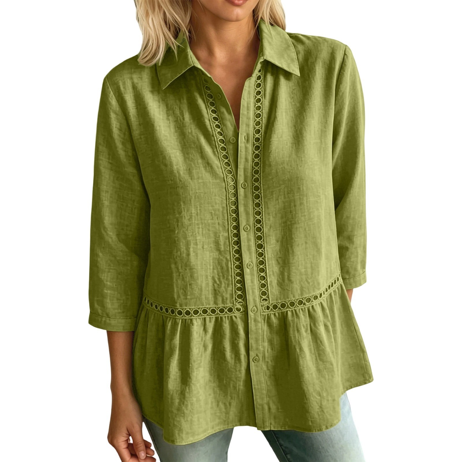 Bibifish Womens Button Down Shirts Casual Patchwork Floral Lace ...