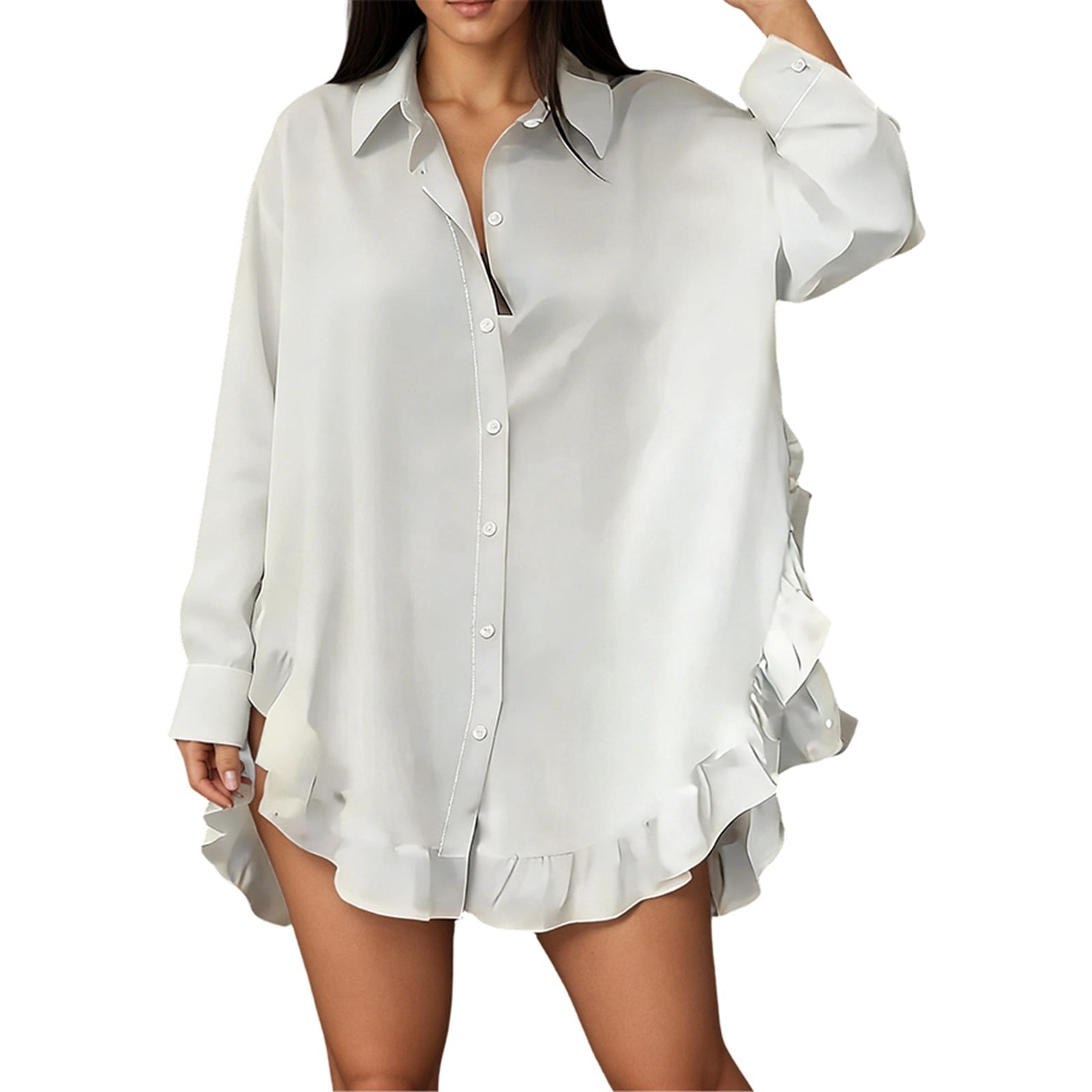 Bibifish Womens Button Down Shirts Casual Solid Color Blouse With ...