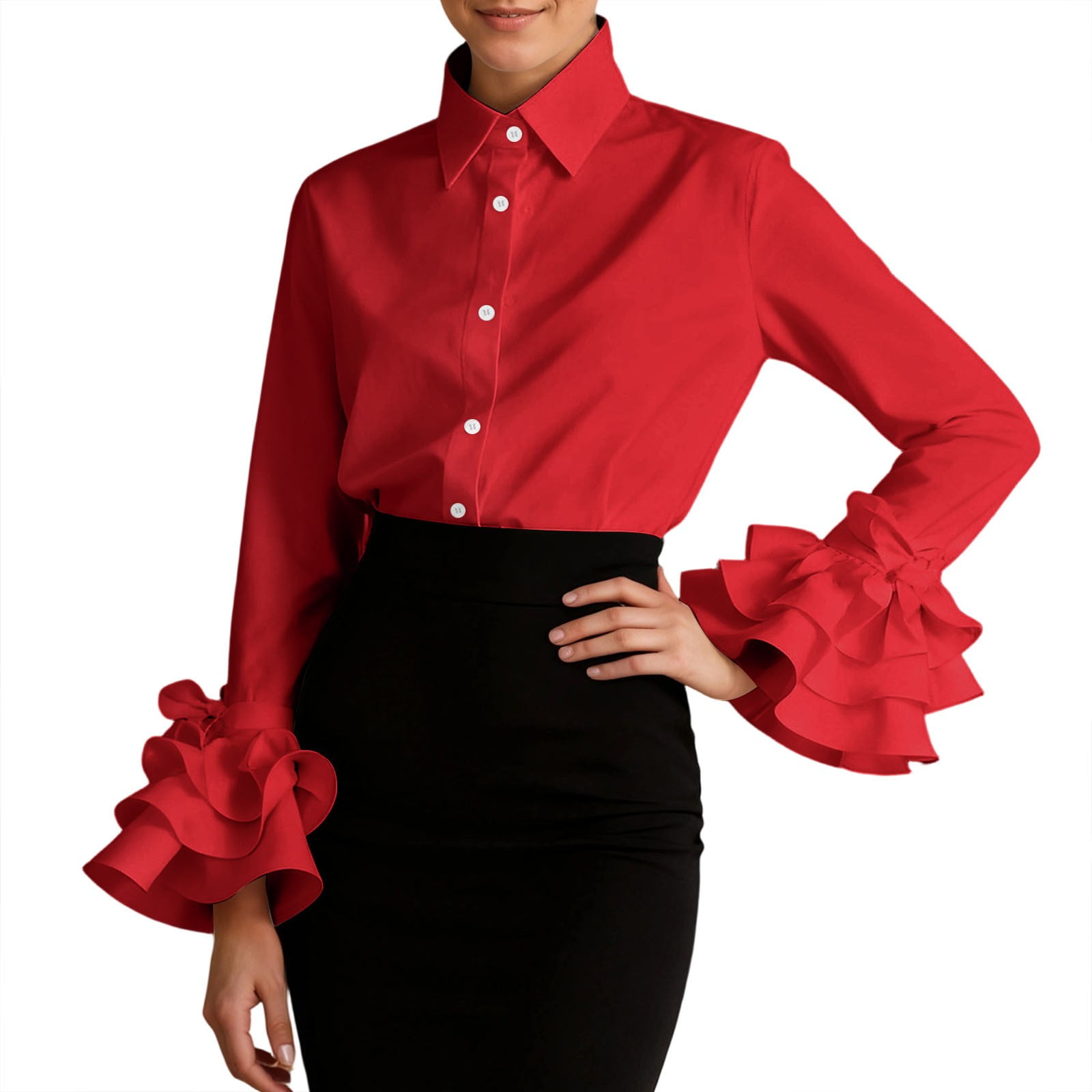 Bibifish Womens Button Down Shirts Elegant Casual Shirt With Ruffle Tie ...