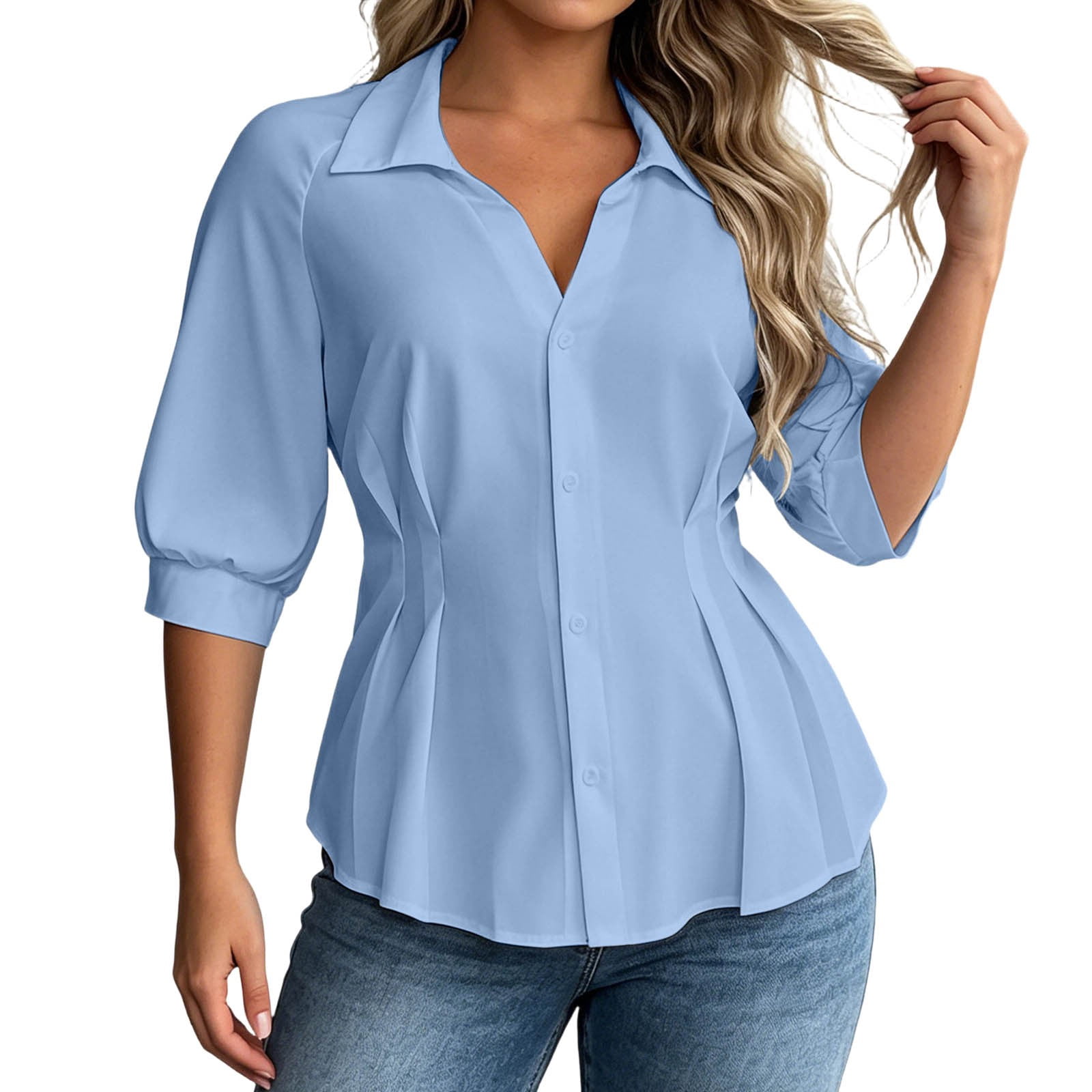 Bibifish Womens Button Down Shirts Elegant Plus Size Solid Blouses Cozy ...
