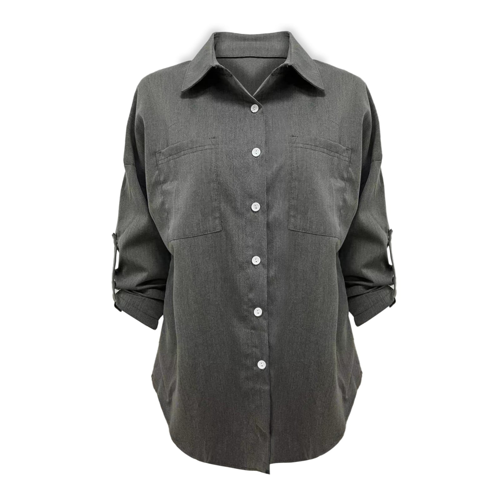 Bibifish Womens Button Down Shirts Loose Fit Double Pocket Long Sleeved ...