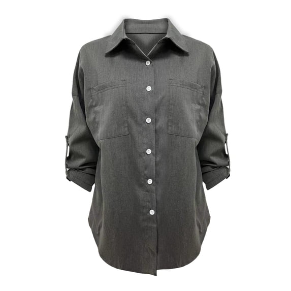 Bibifish Womens Button Down Shirts Loose Fit Double Pocket Long Sleeved ...