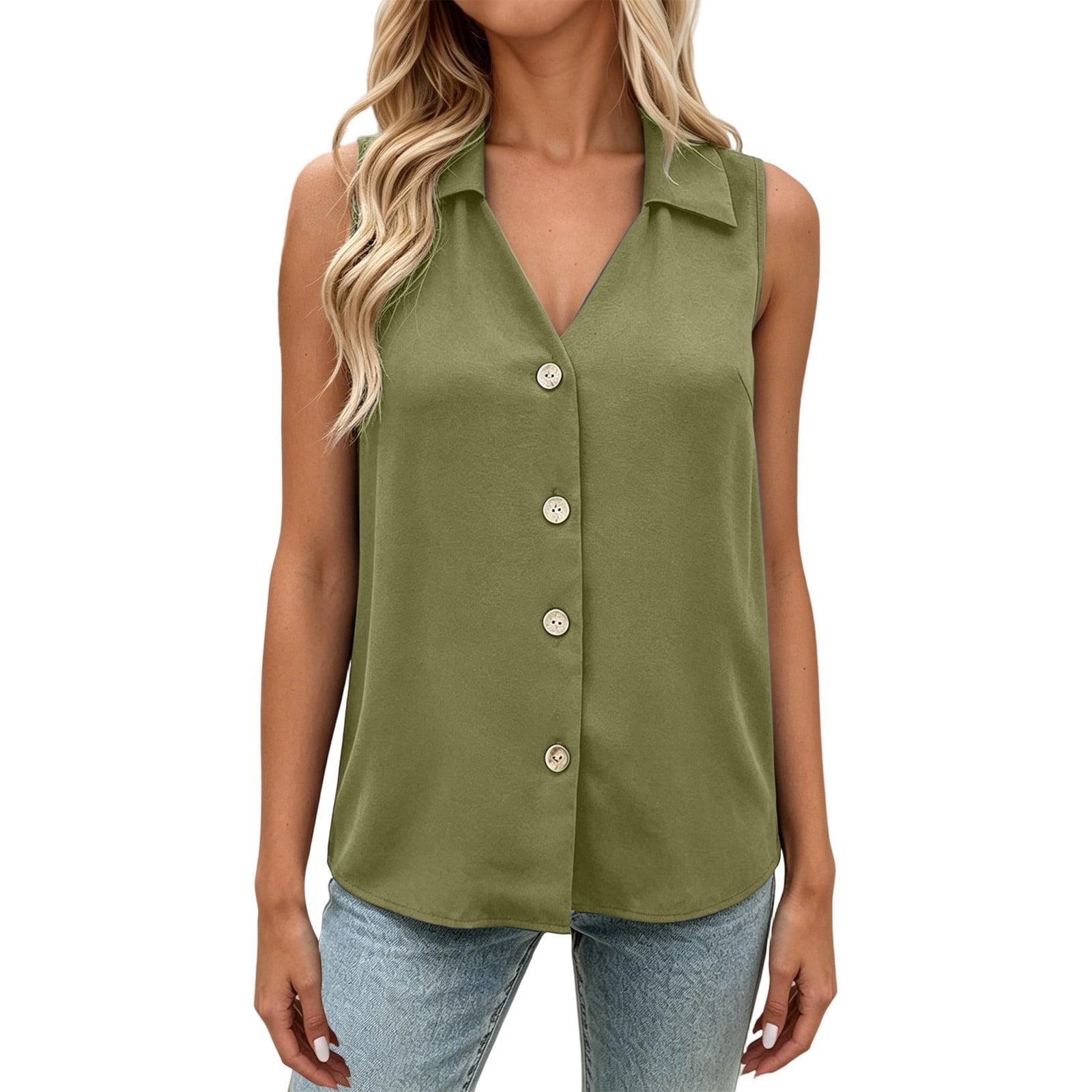 Bibifish Womens Button Down Shirts Sleeveless Collared Blouse Casual ...