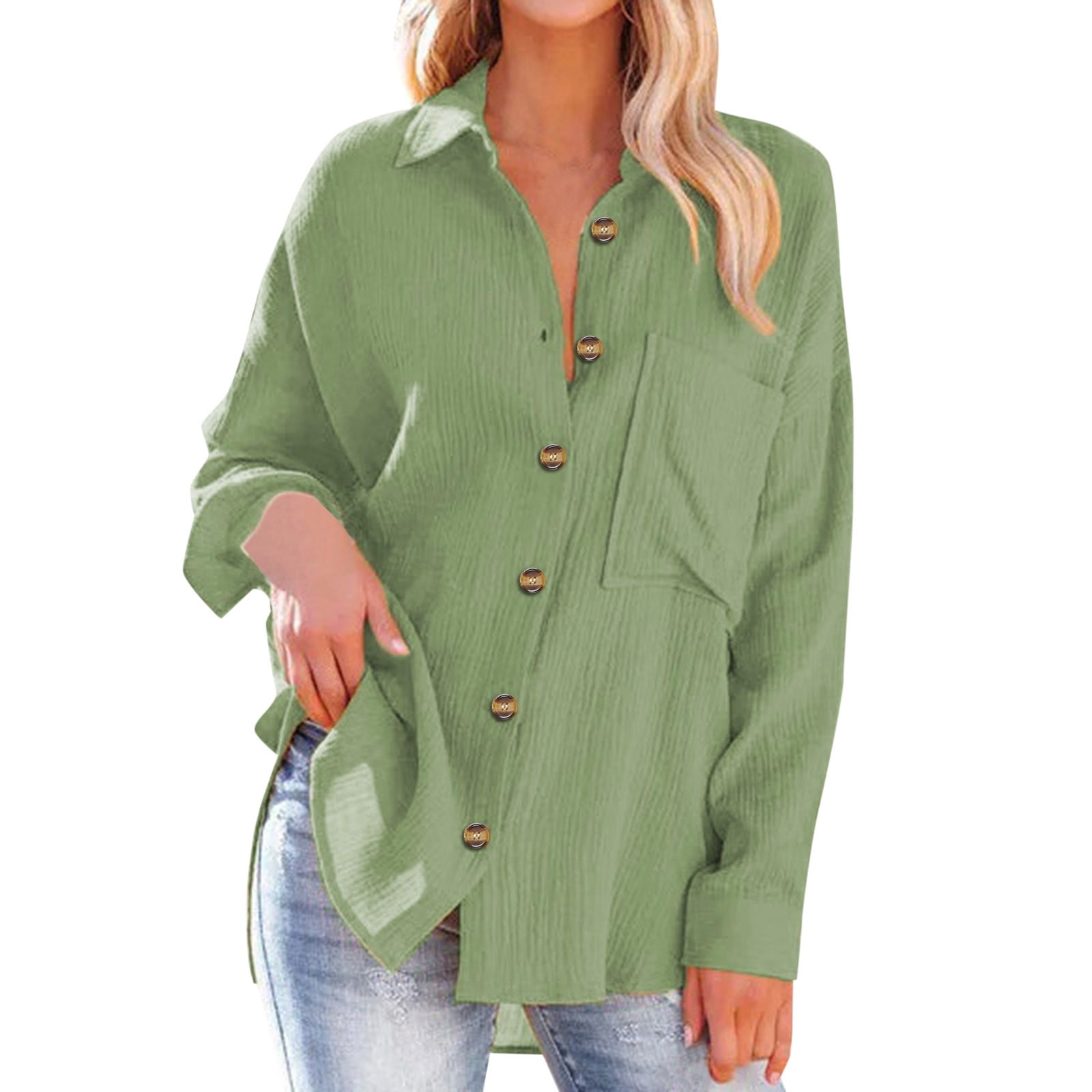 Bibifish Womens Button Down Shirts Summer Stand Collar Loose Button Up ...
