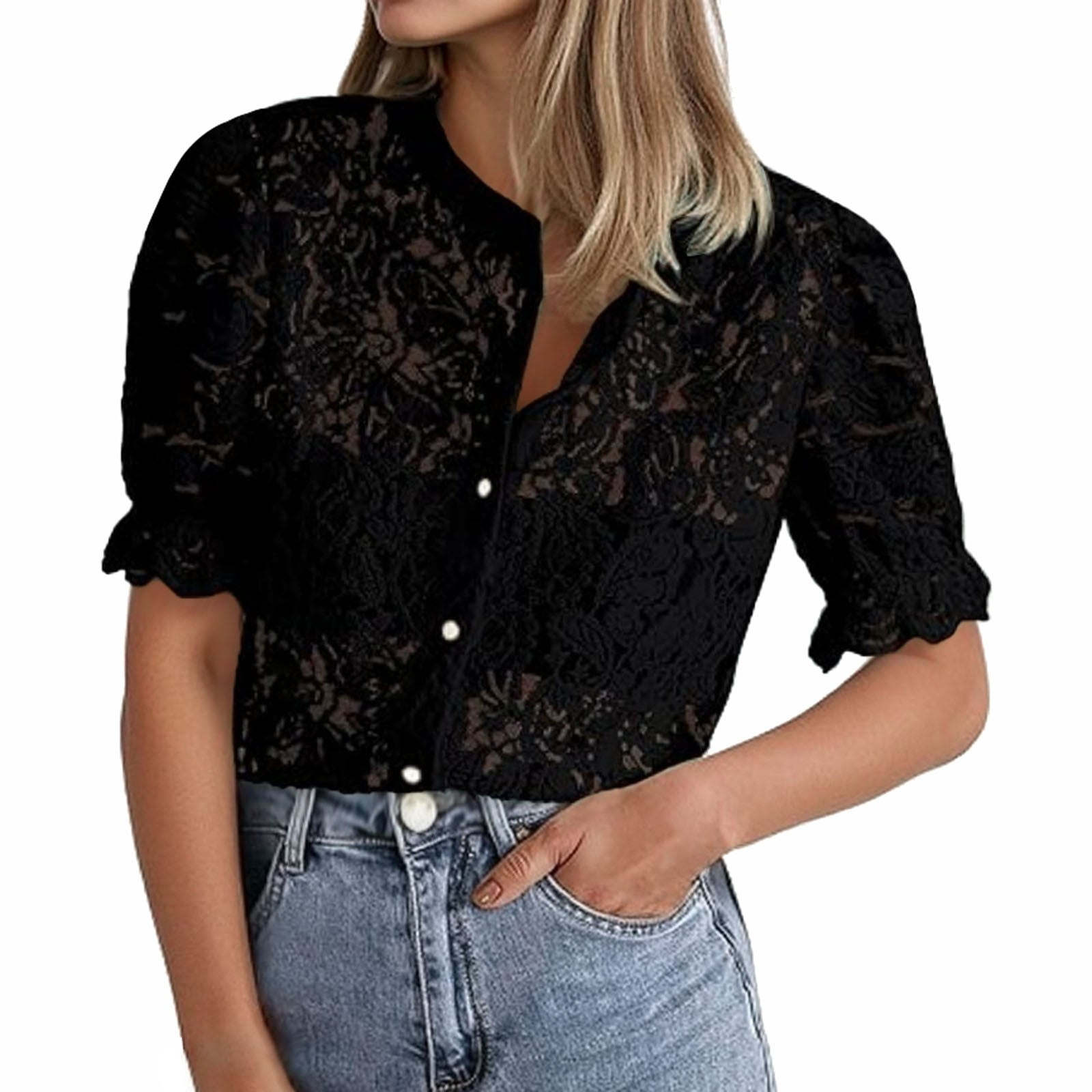 Bibifish Womens Button Down Shirts Trendy Ruffled Short Sleeve Ladies ...
